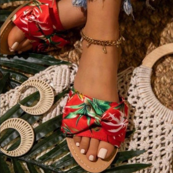 Liliana | Shoes | Summer Floral Slides Red | Poshmark